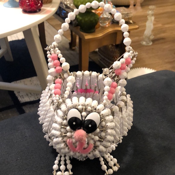 Accents | Sold Retro Rabbit Basket Safety Pin Art Easter Basket Bunny ...